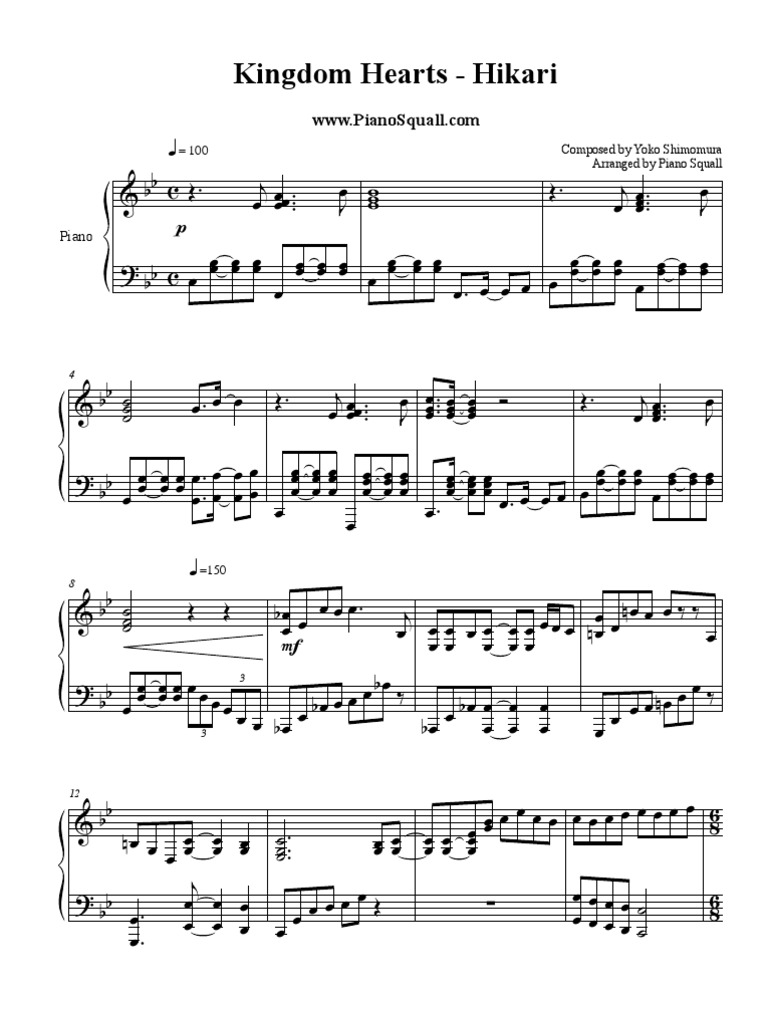 (Sheet Music) Utada Hikaru - Hikari (Kingdom Hearts) (Piano Squall ...