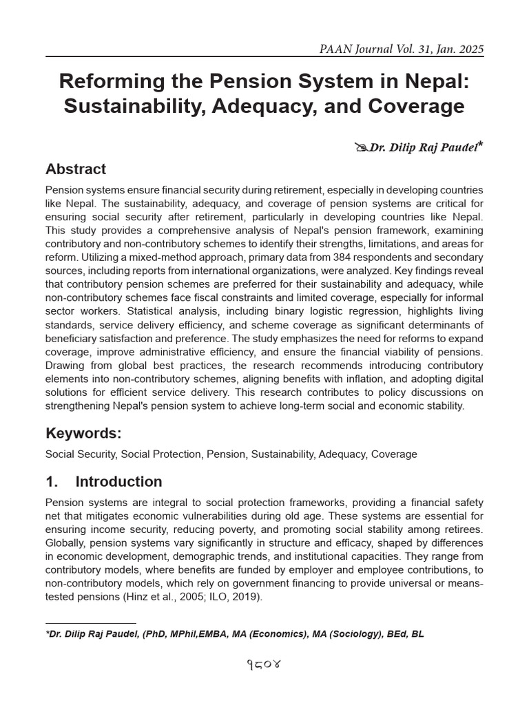 Reforming The Pension System in Nepal: Sustainability, Adequacy, and ...