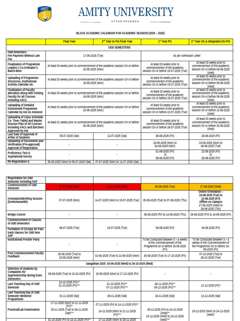 Block Academic Calendar For Academic Year 2025-2026 | PDF | Academic ...