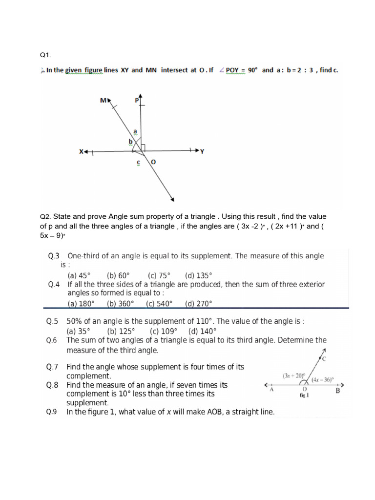 Lines and Angles Test | PDF