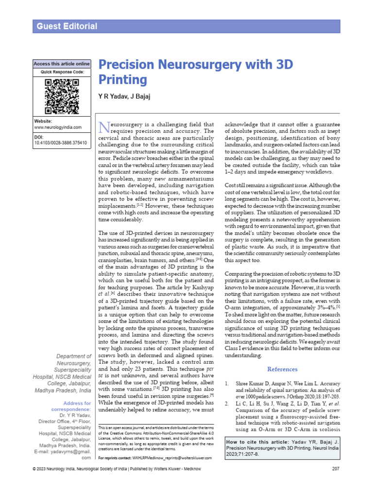 Precision Neurosurgery With 3d Printing.3 | PDF | Neurosurgery | Vertebra