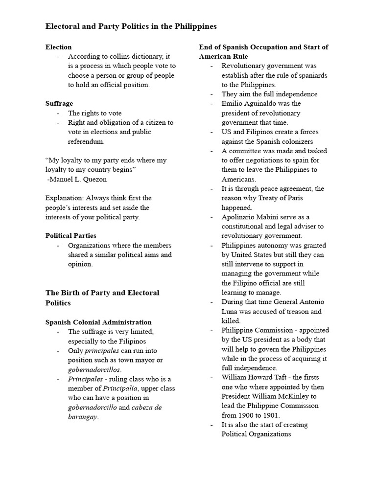 Philippine Electoral Politics Overview | PDF | Philippines | Government