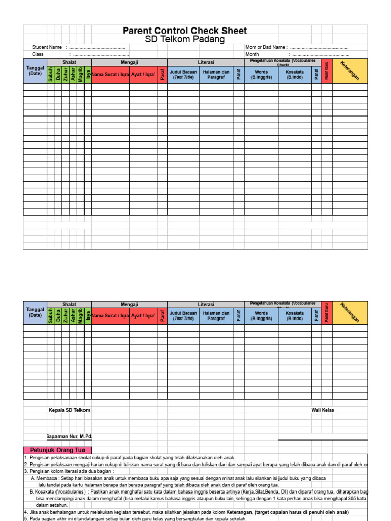 Salinan Dari Parent Control Check Sheet - Revisi-1 | PDF