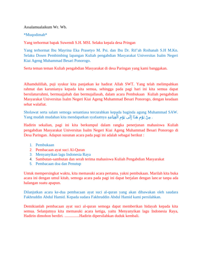 Teks MC Pembukaan Kpm-1 | PDF