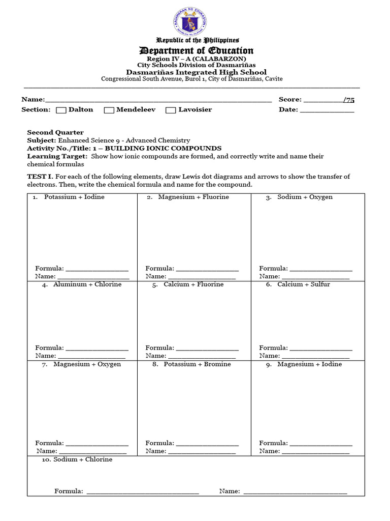 Task Sheet 1 Ionic Compound | PDF | Chemical Compounds | Chemistry