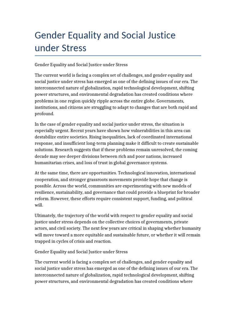 Gender Equality and Social Justice Crisis | PDF | Governance | Poverty ...