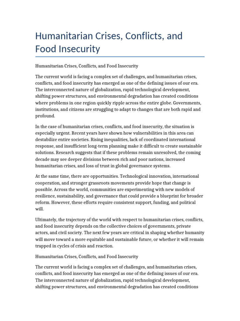 Humanitarian Crises, Conflicts, and Food Insecurity | PDF ...