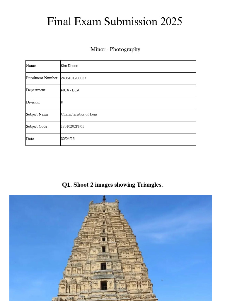 Characteristics of Lens - Final Practical Examination 2024-25 Sample PDF | PDF