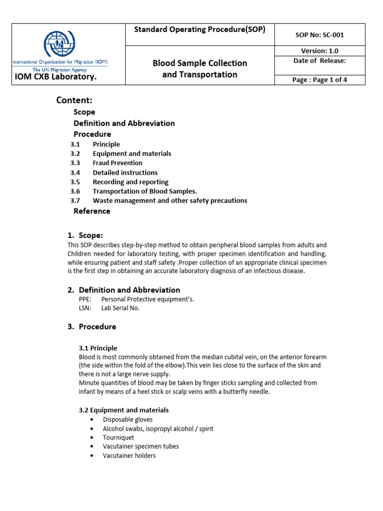 SOP Blood Sample Collection | PDF | Medical Specialties | Clinical Medicine