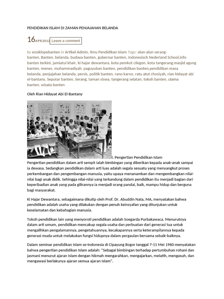 Pendidikan Islam Di Zaman Penjajahan Belanda | PDF