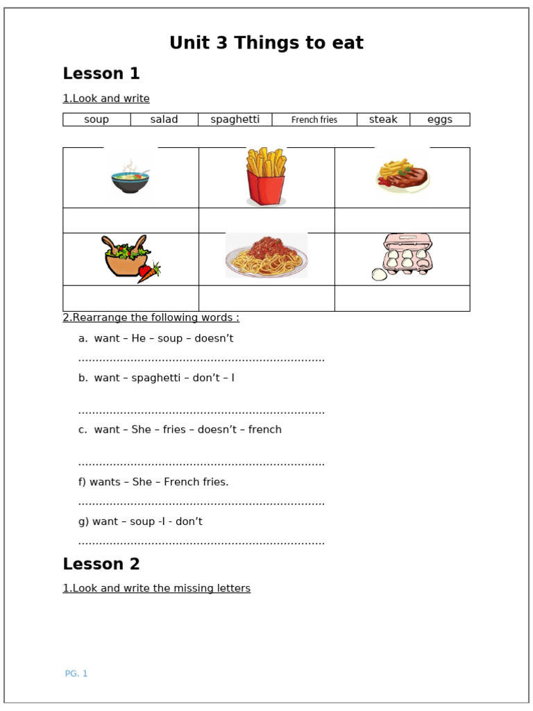 Unit 3: Foods and Preferences Activities | PDF