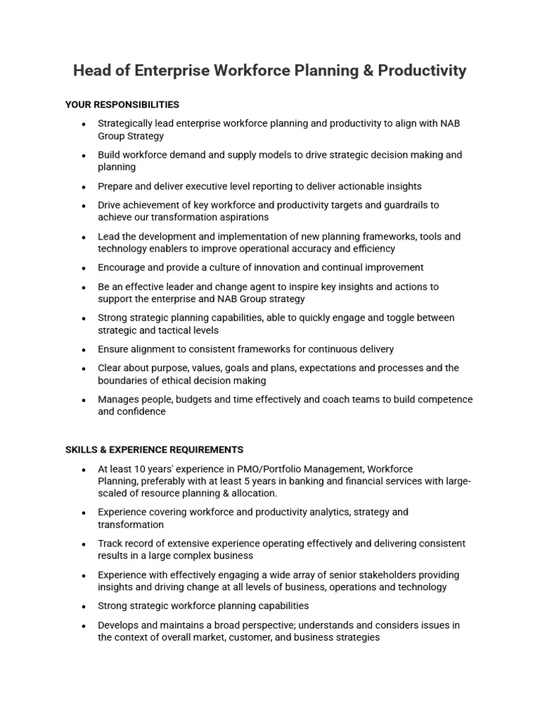 (NAB) Head of Enterprise Workforce Planning | PDF | Strategic ...