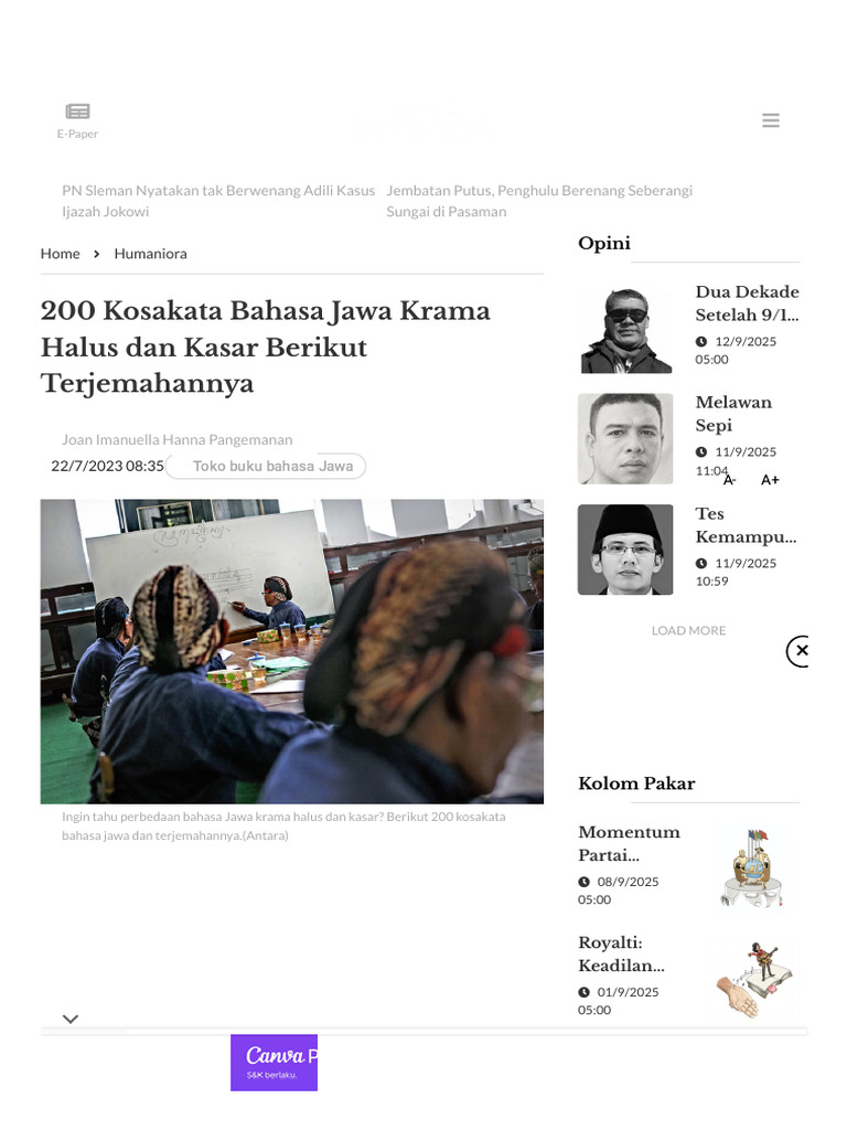 200 Kosakata Bahasa Jawa Krama Halus Dan Kasar Berikut Terjemahannya | PDF