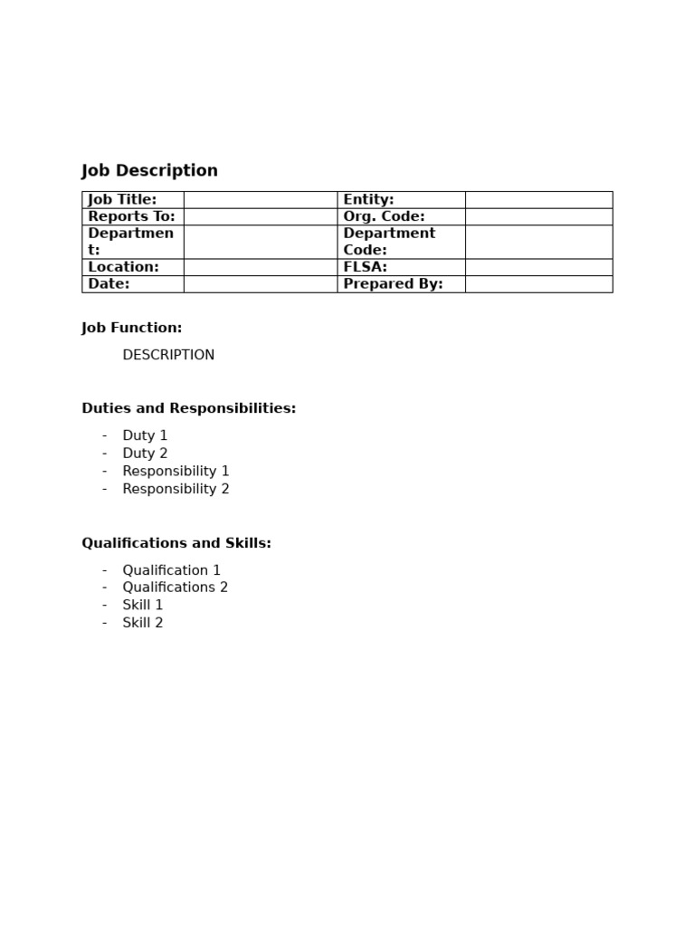 QMS-F19-CRD Job Description Template | PDF