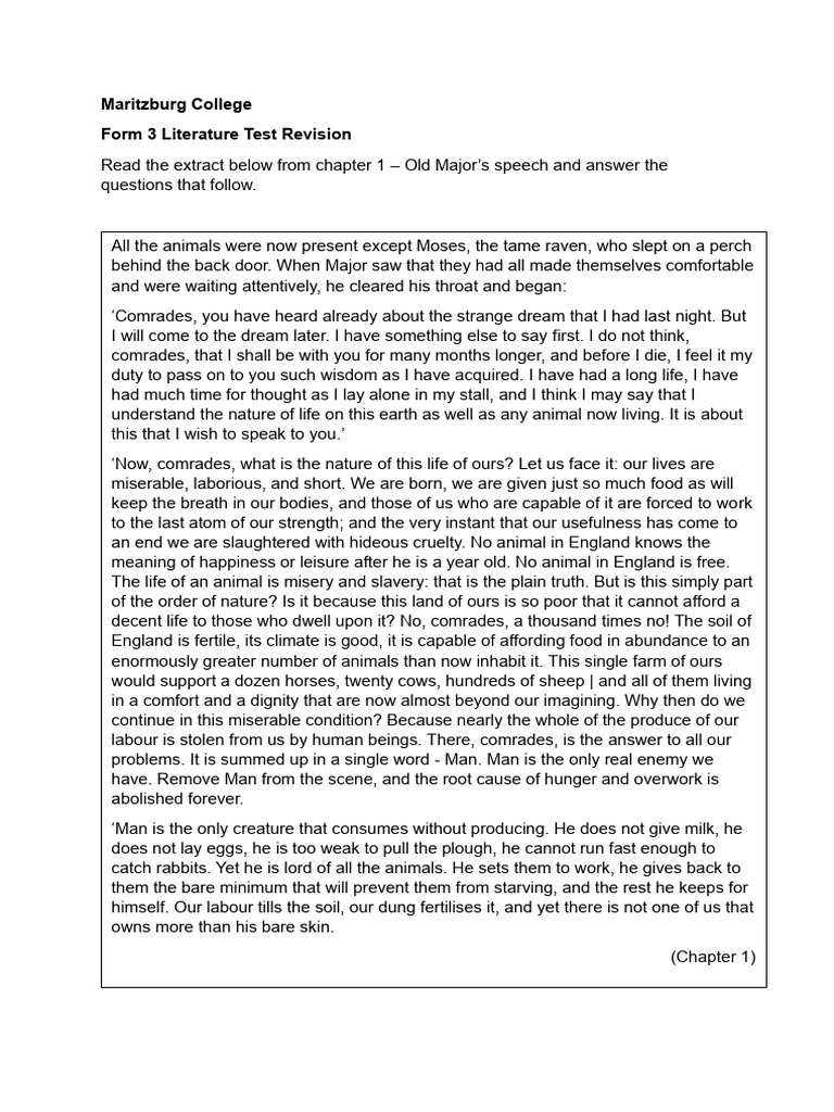 Animal Farm Revision Test | PDF