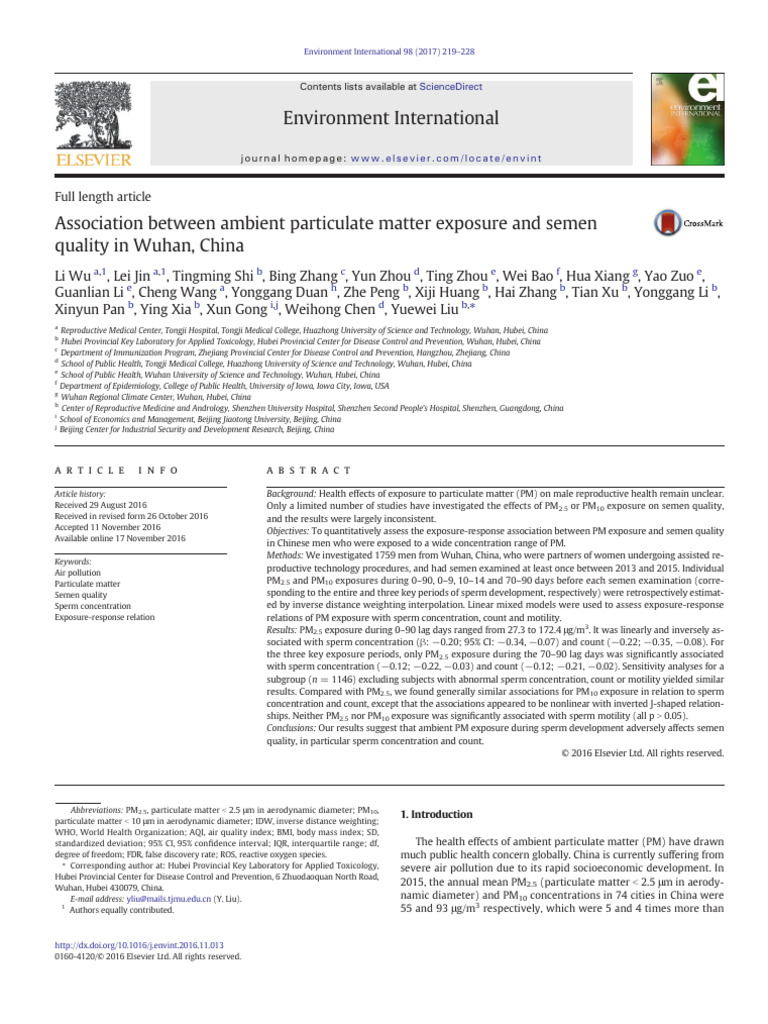 Association Between Ambient Particulate Matter Exposure and Semen ...