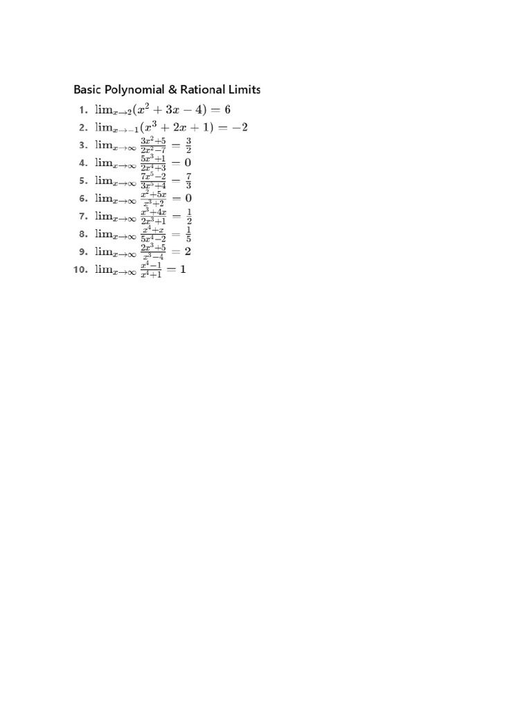 Basic Polynomial & Rational Limits | PDF