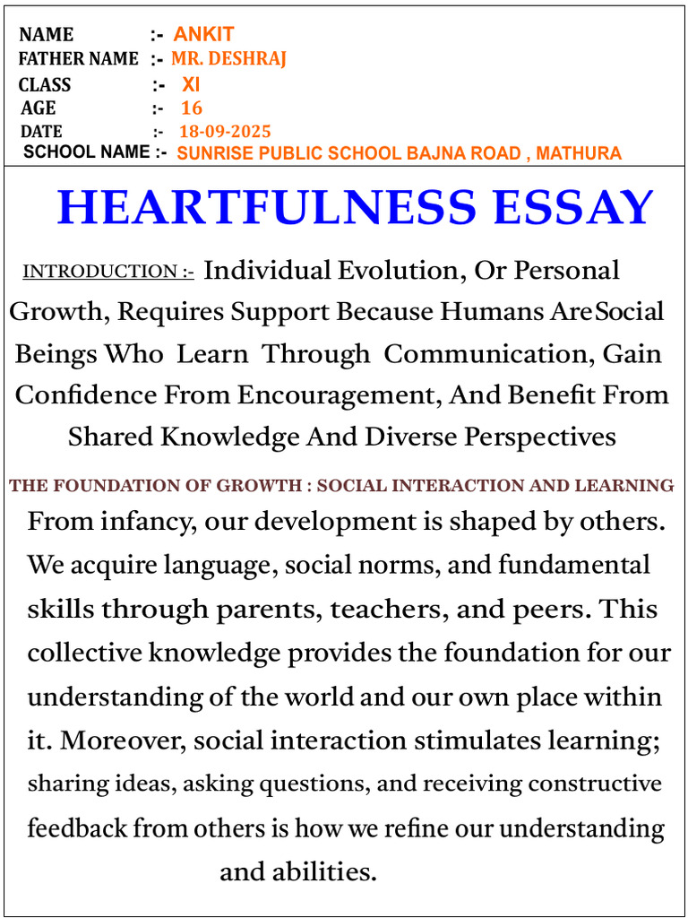Heartfulness Essay (ANKIT) | PDF | Mentorship | Learning