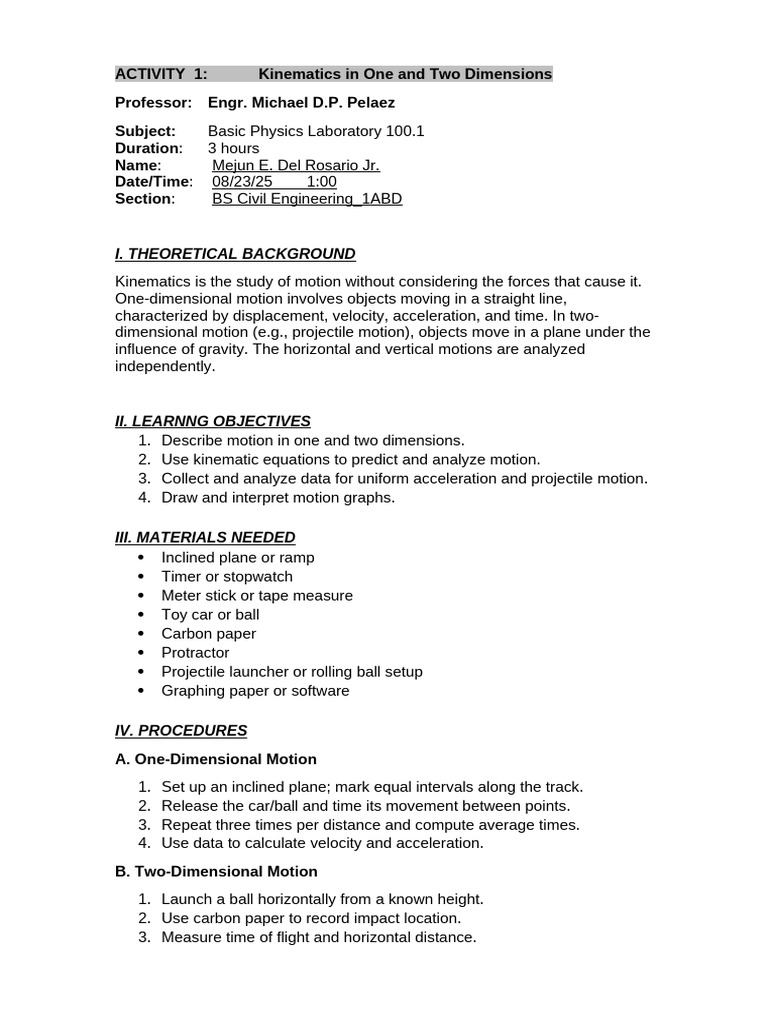Kinematics: One & Two-Dimensional Motion | PDF | Acceleration | Projectiles