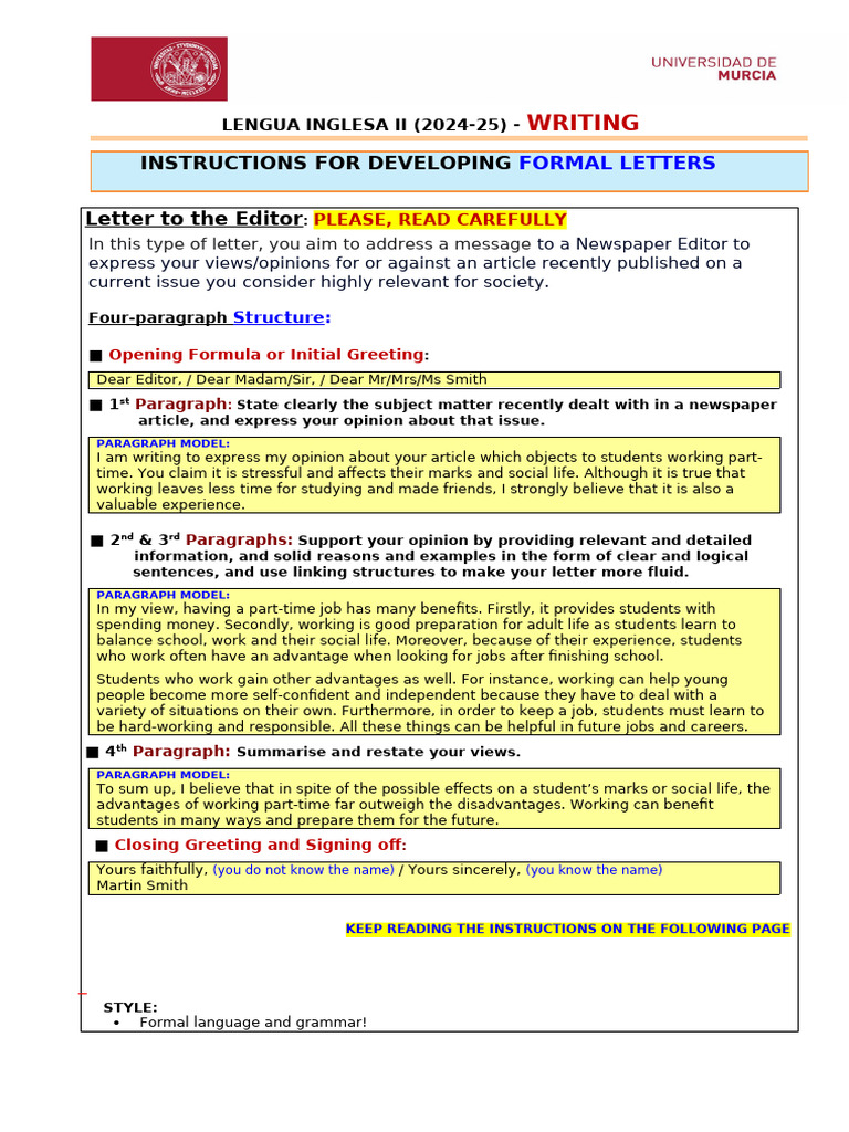 4 - LI2 2024-25 - Instructions - How To Write A Formal Letter To A ...