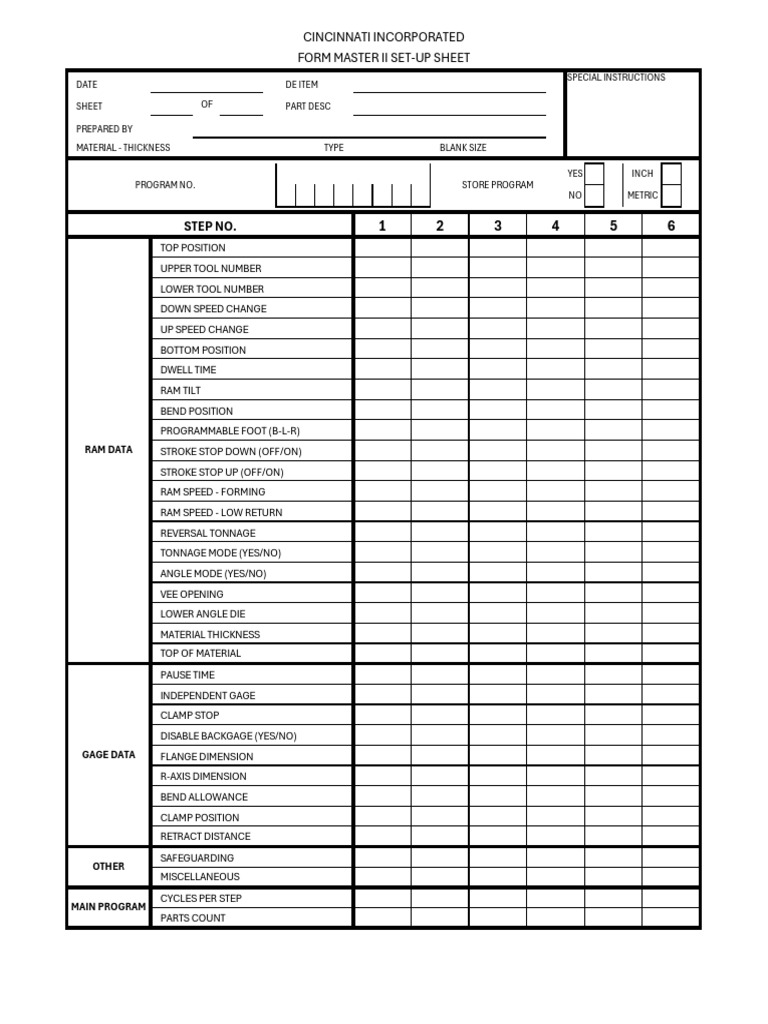 Form Master Setup Sheet | PDF