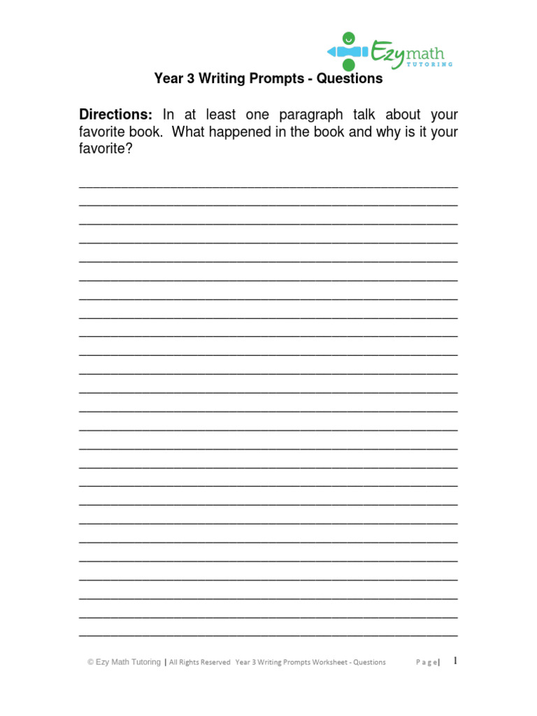 Year 3 Writing Prompts Worksheet | PDF