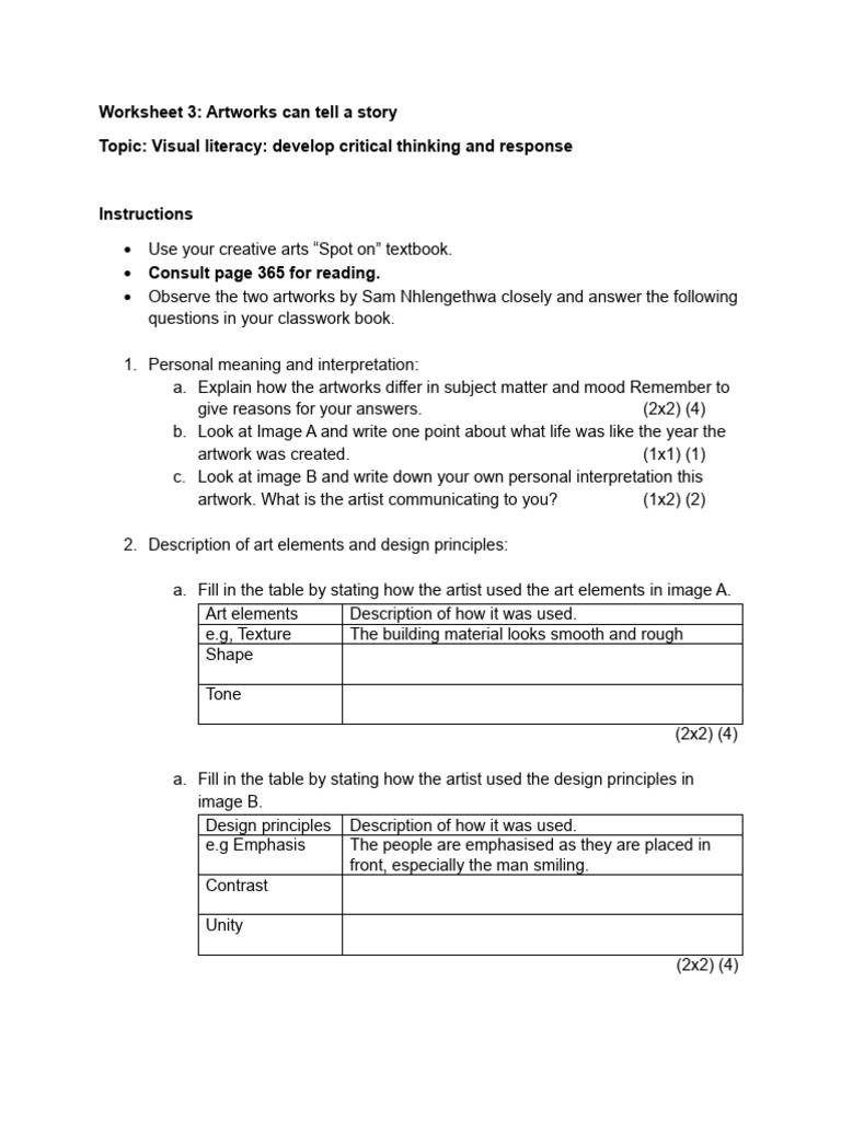 Visual Arts Worksheets 3-6 Term 3 | PDF | Interior Design | Paintings