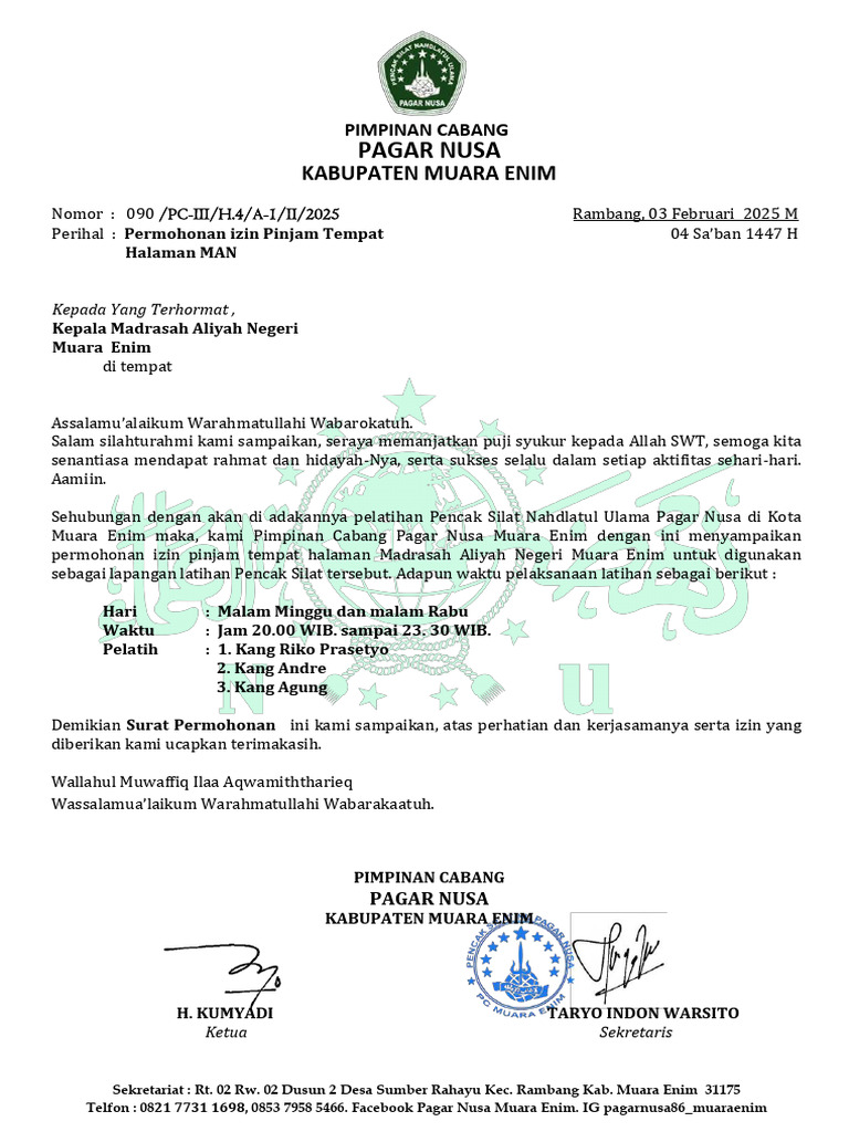 Surat Izin Latihan ME | PDF