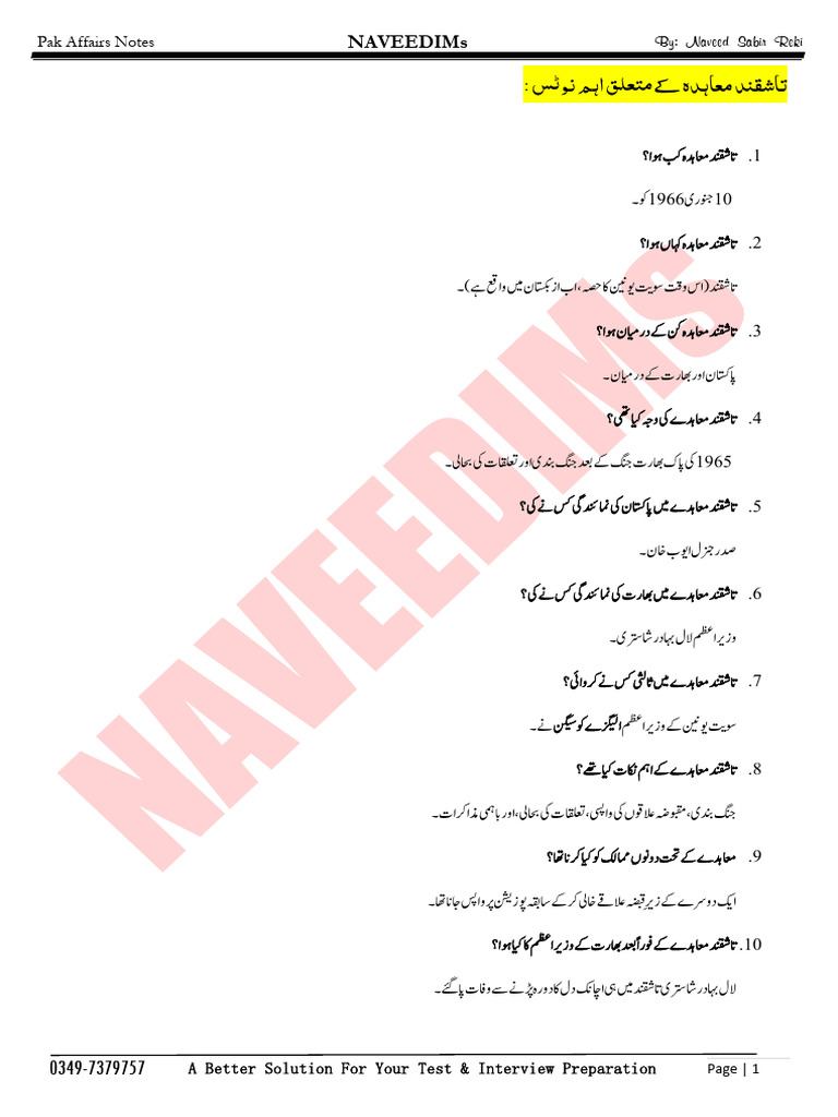 Tashkent Agreement | PDF