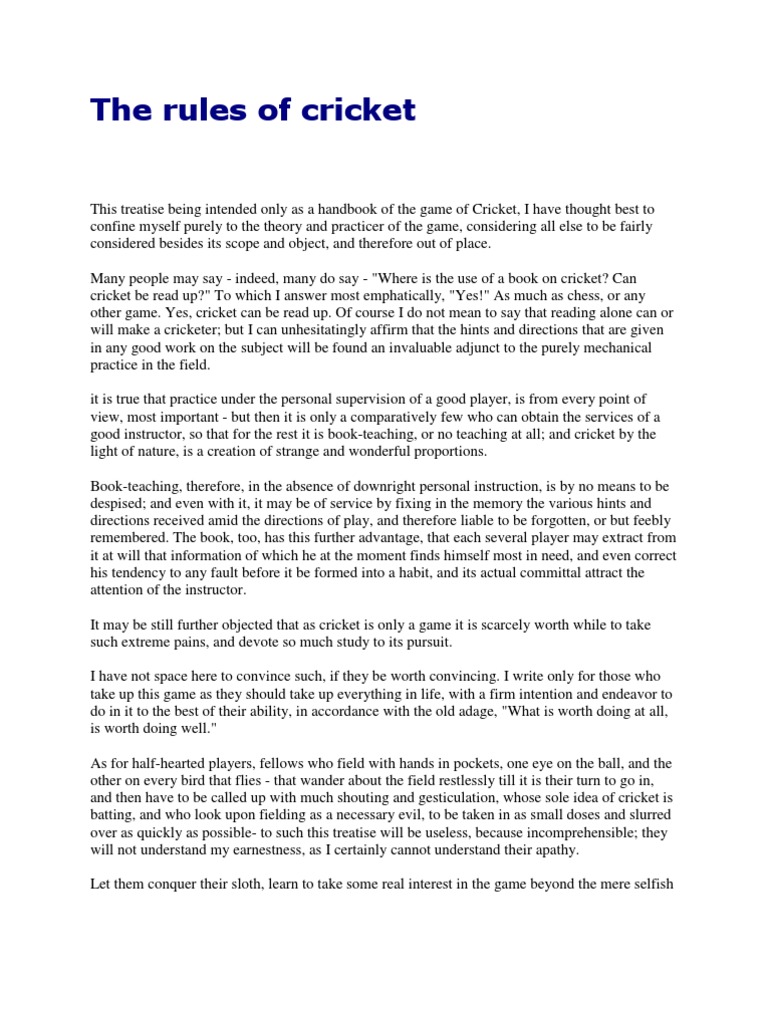 The Rules of Cricket | PDF | Bowling (Cricket) | Teams