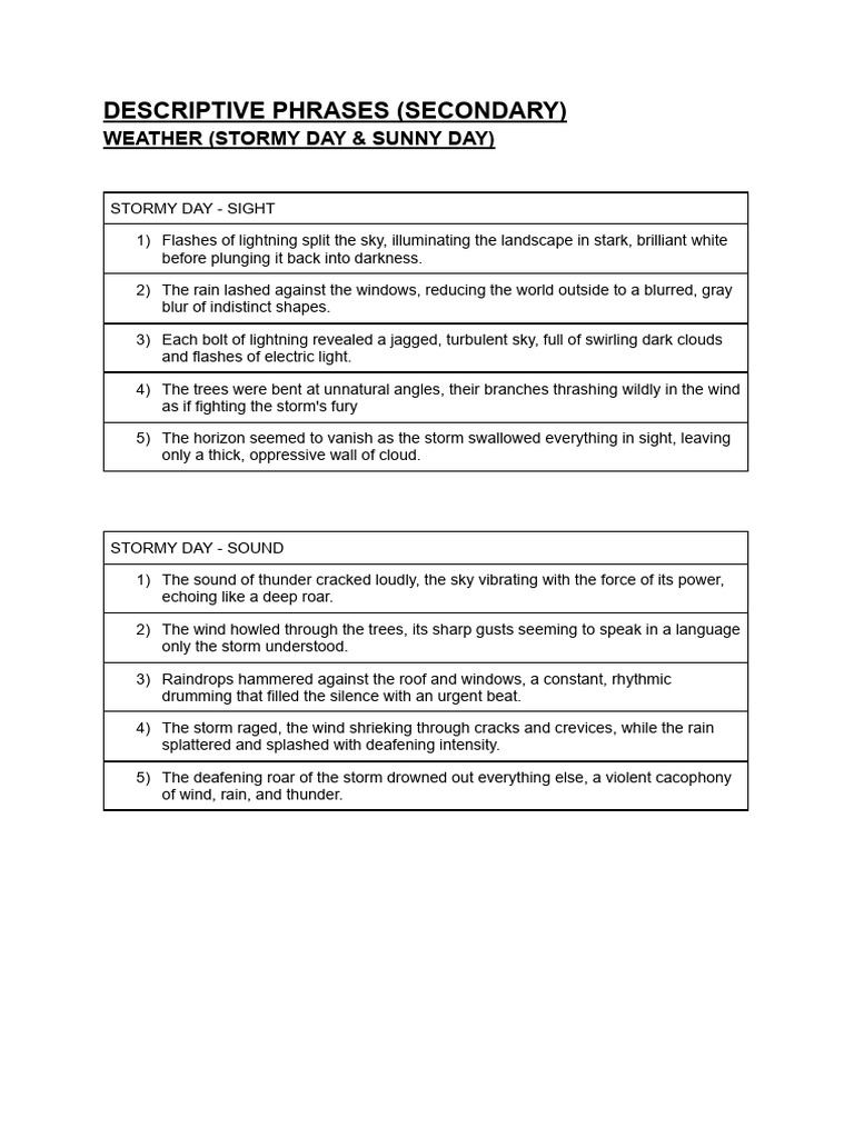 Descriptive Weather Sentences | PDF | Wound | Sky