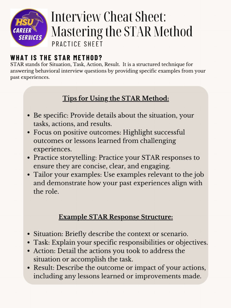 Star Method Cheat Sheet | PDF
