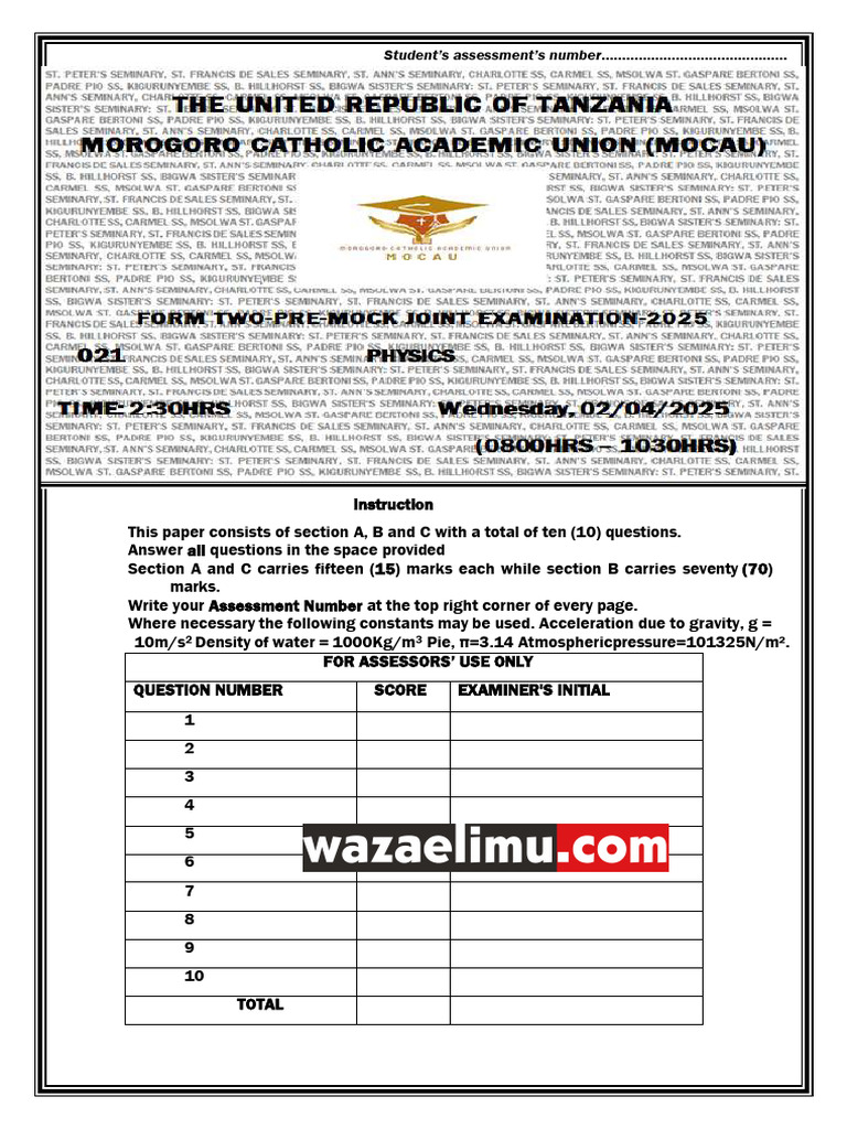 f2 Mocau Physics QP 2025 | PDF | Liquids | Resistor