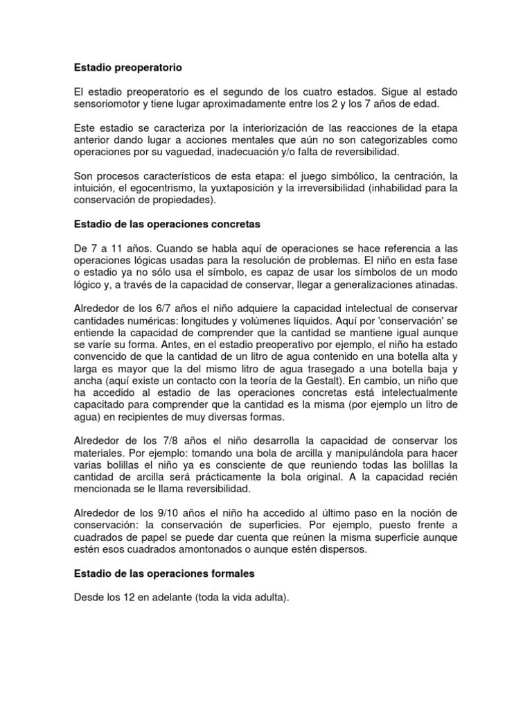 Estadio Preoperatorio | PDF | Adultos | Mente