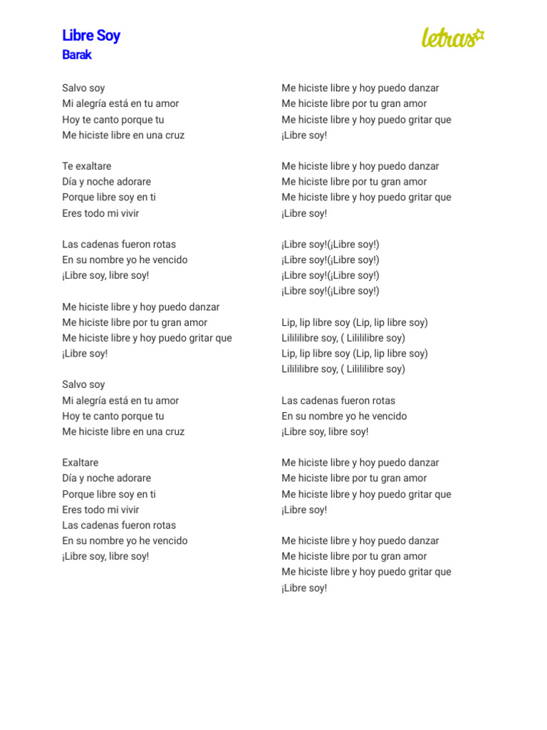 Libre Soy - Letra de Barak | PDF