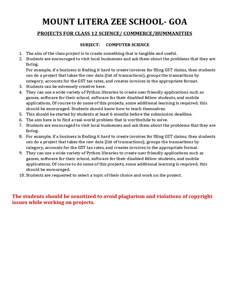 Class 12 Computer Science Project Ideas | PDF