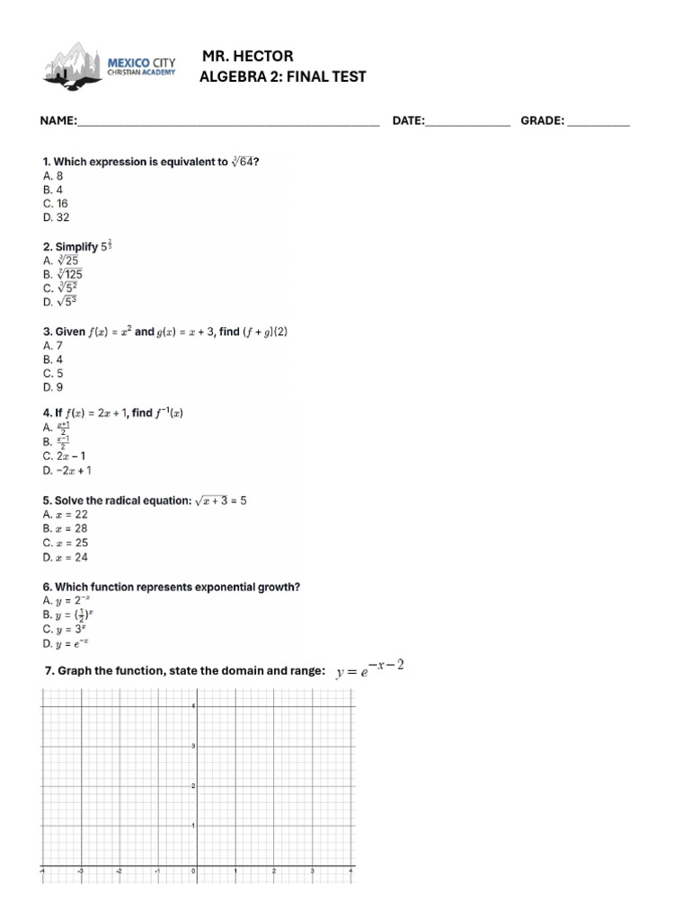 Algebra 2 - Final Test 2nd Semester | PDF