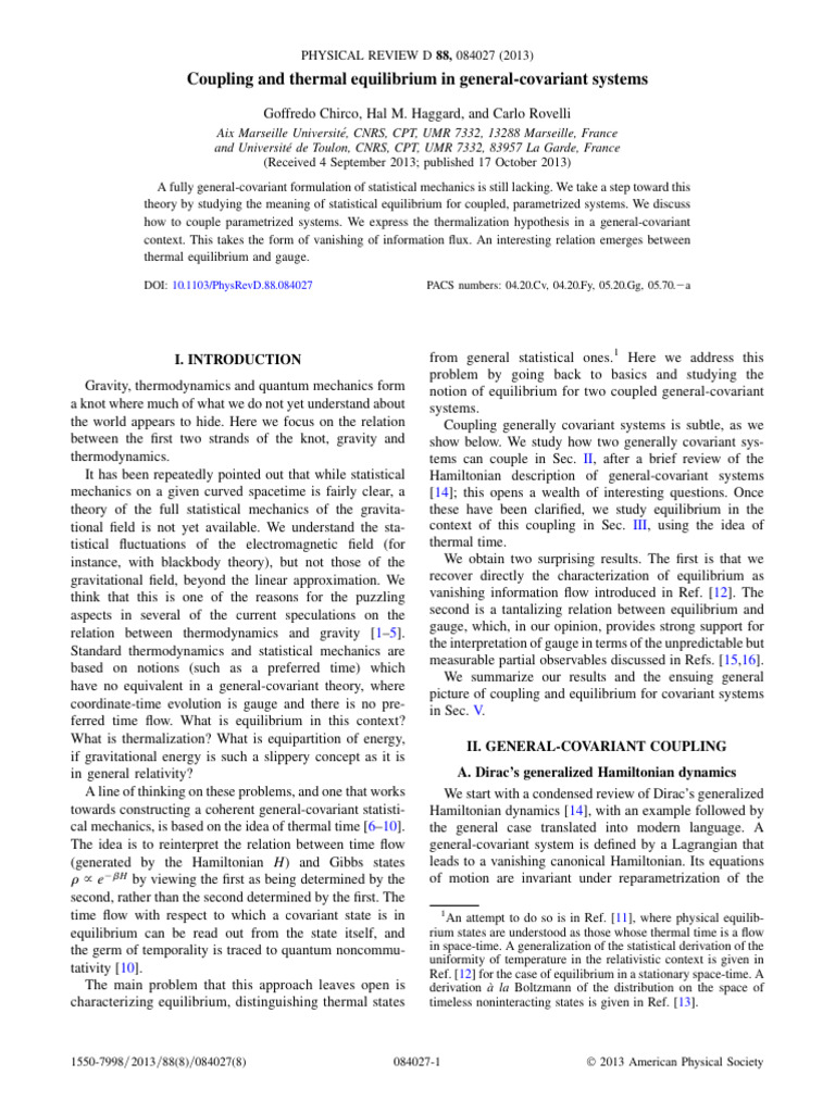 Coupling and Thermal Equilibrium in General-Covariant Systems (2013 ...