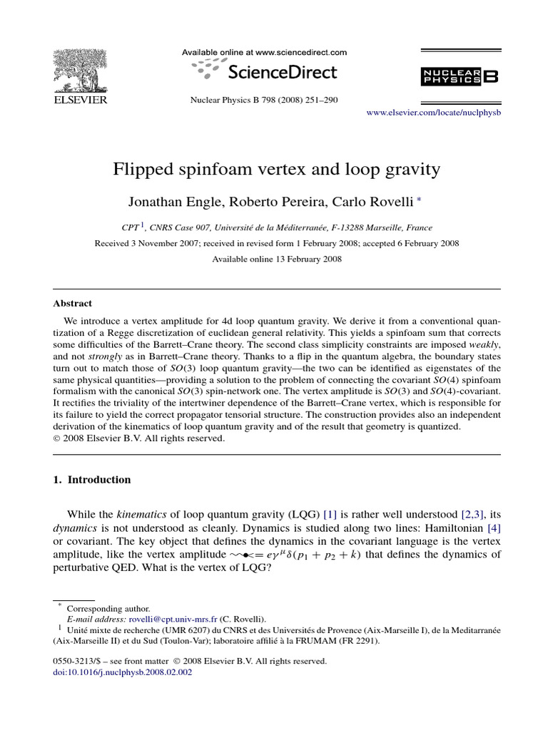 Flipped Spinfoam Vertex and Loop Gravity (2008) | PDF | Scientific ...