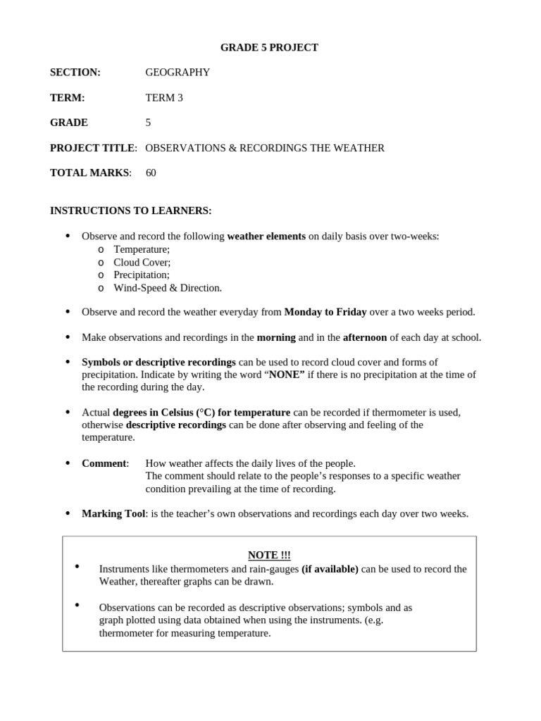 Grade 5 Weather Observation Project | PDF | Weather | Precipitation