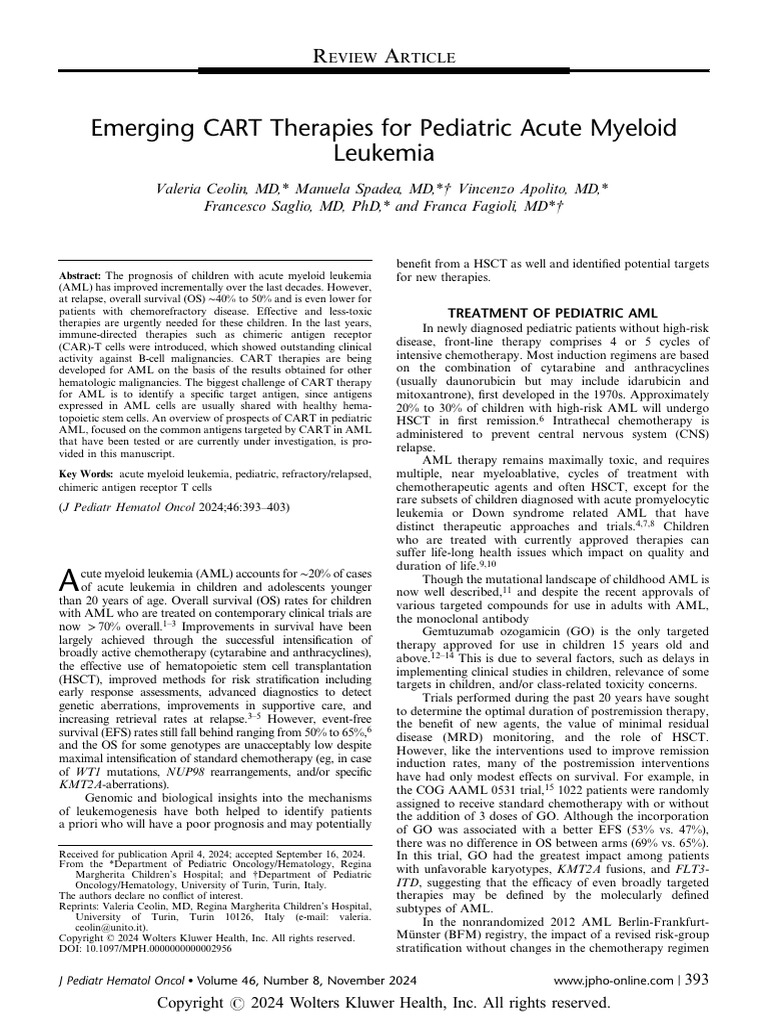 Pediatric AML: Advancements in CART Therapy | PDF | Leukemia ...