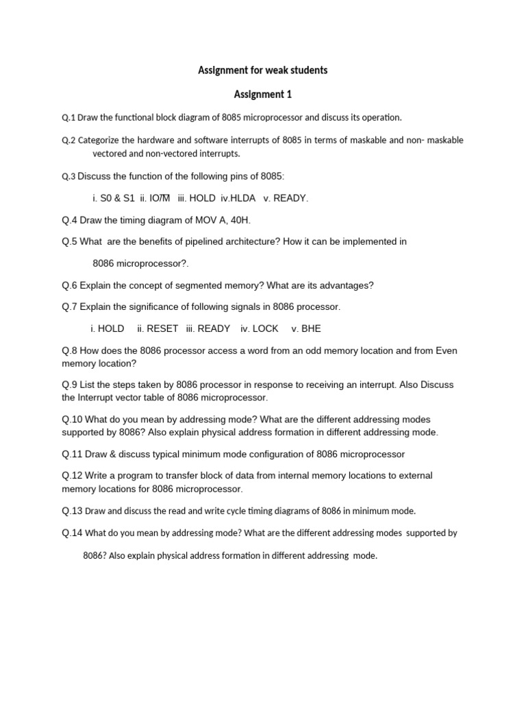 Assignment For Weak Students | PDF | Microcontroller | Digital Electronics