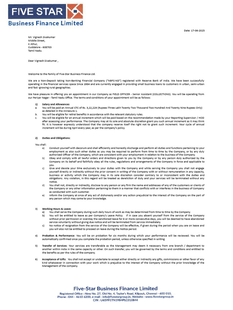 Job Offer: Field Officer at Five-Star Finance | PDF | Insurance | Incentive