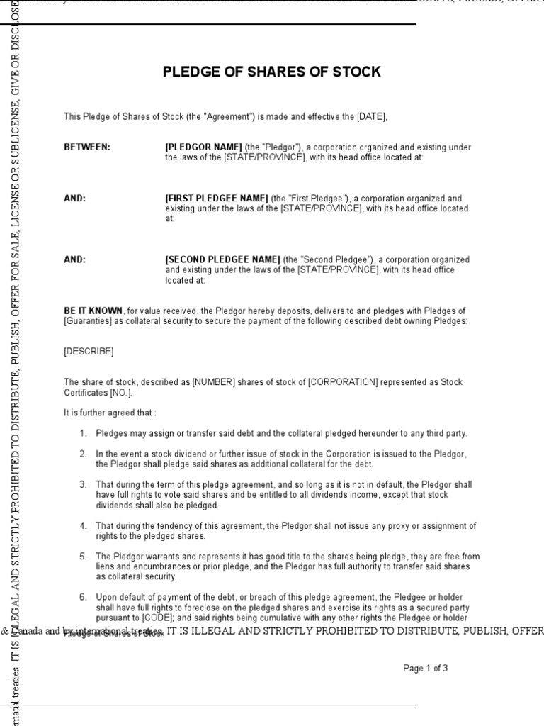 Pledge of Shares of Stock | PDF | Copyright | Foreclosure