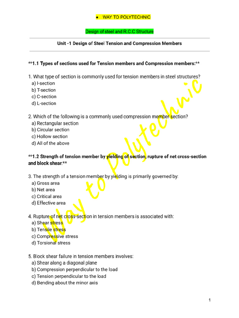 MCQ Design of Steel and RCC | PDF