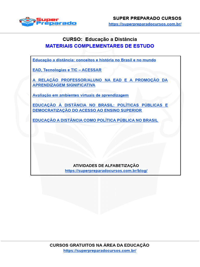 Materiais Complementares de Estudo Educacao A Distancia | PDF