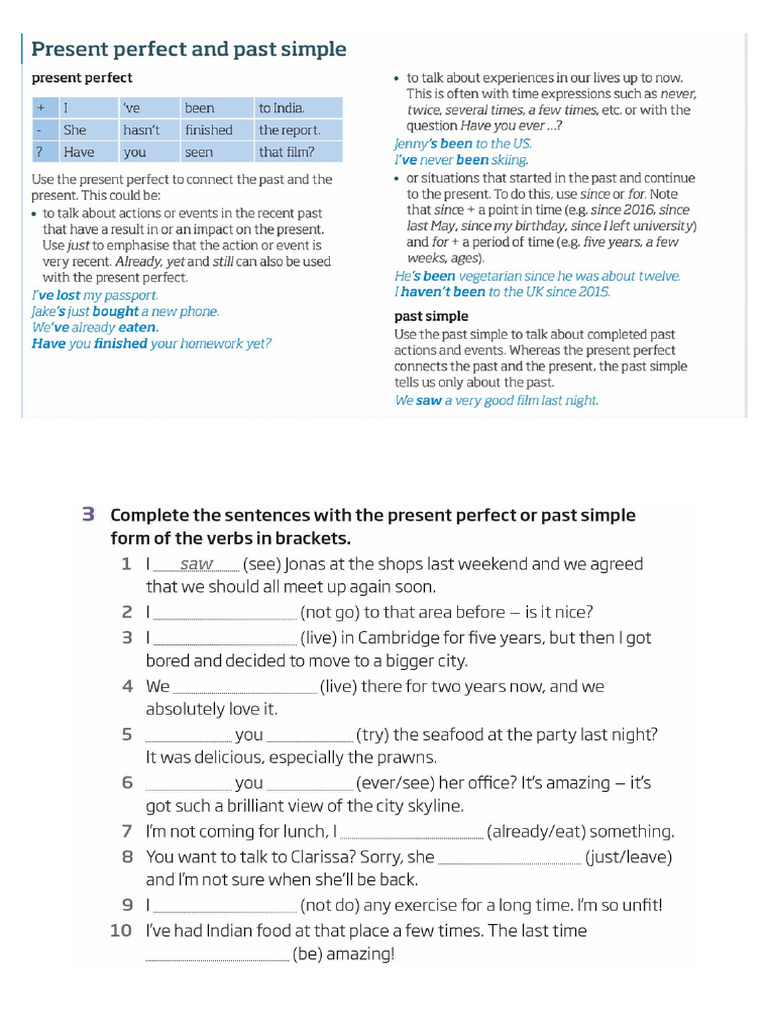 Present Perfect Simple or Past Simple Present Perfect Simple or ...