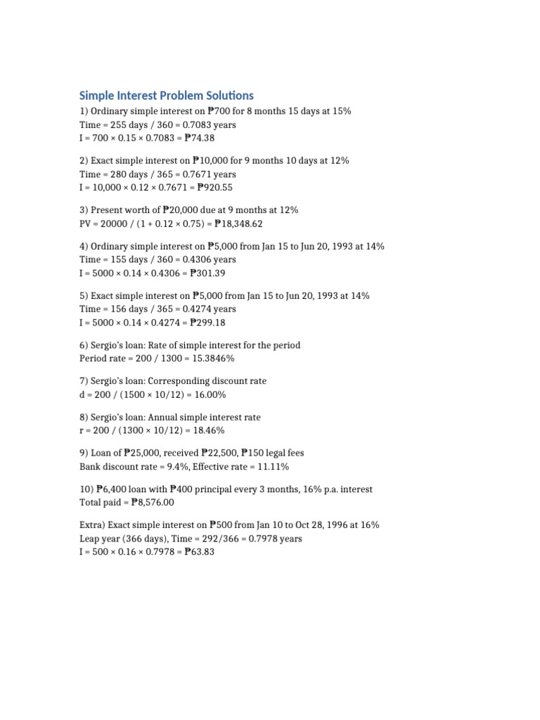 Simple Interest Calculation Examples | PDF