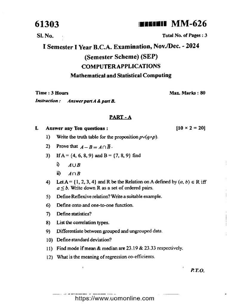 Bca 1 Sem Computer Applications Mathematical and Statistical Computing ...