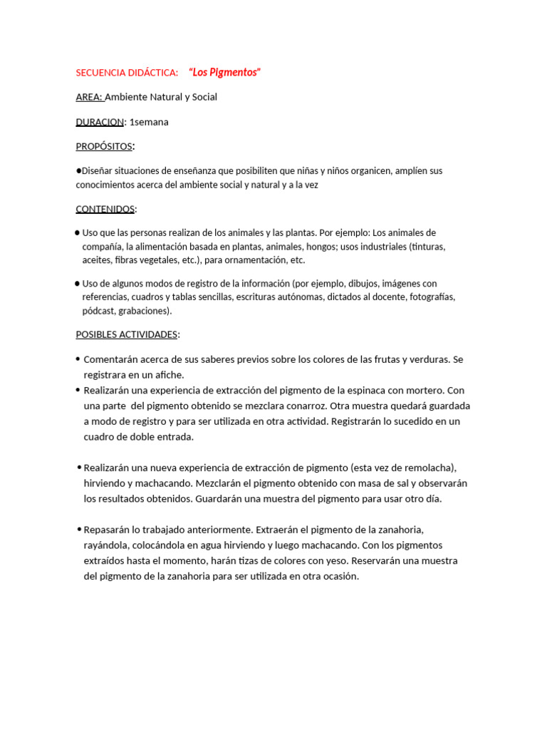 Secuencia Didáctica Pigmentos | PDF